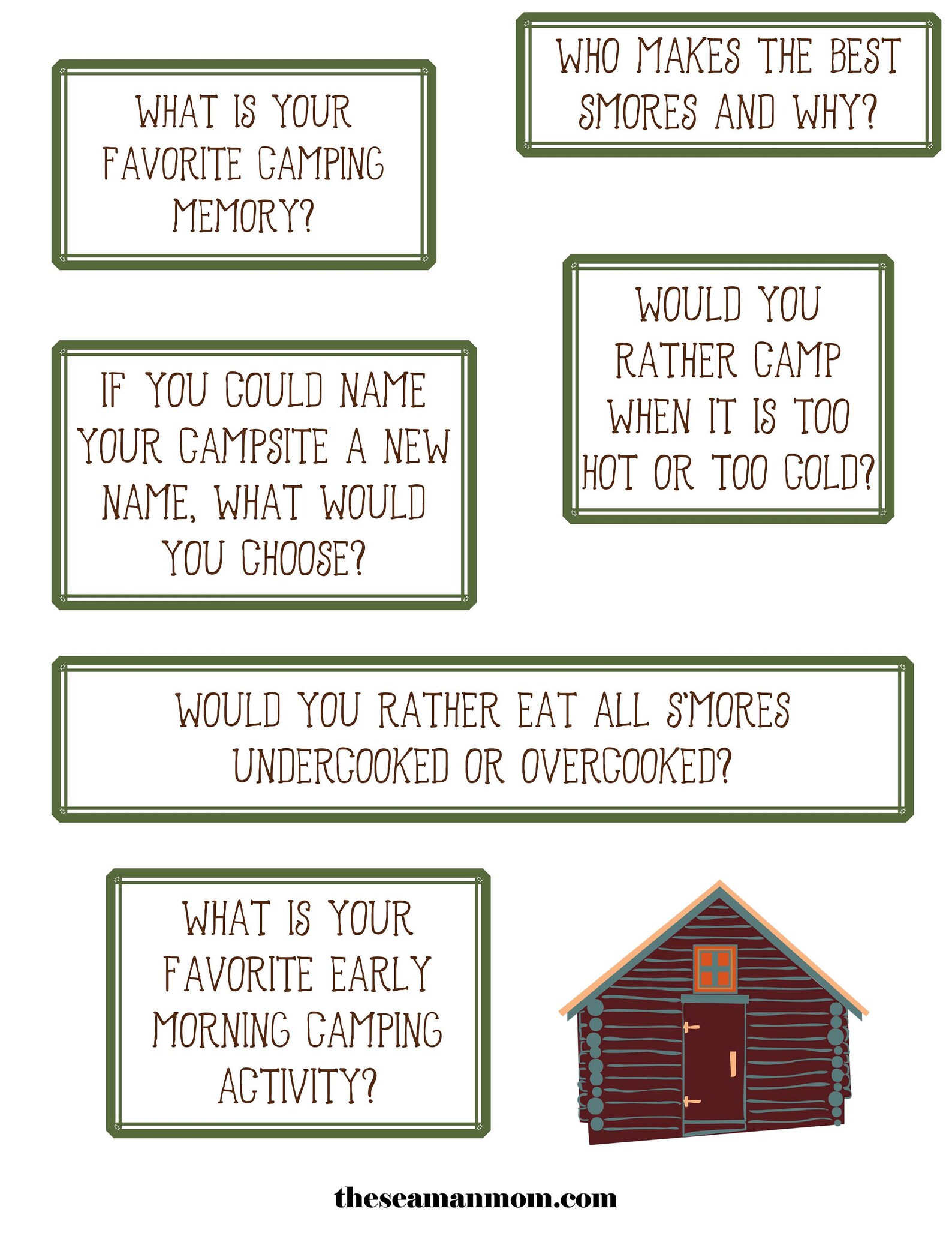 Campfire Chat Starters Printable Pack, Campfire Games, Campfire Ideas ...