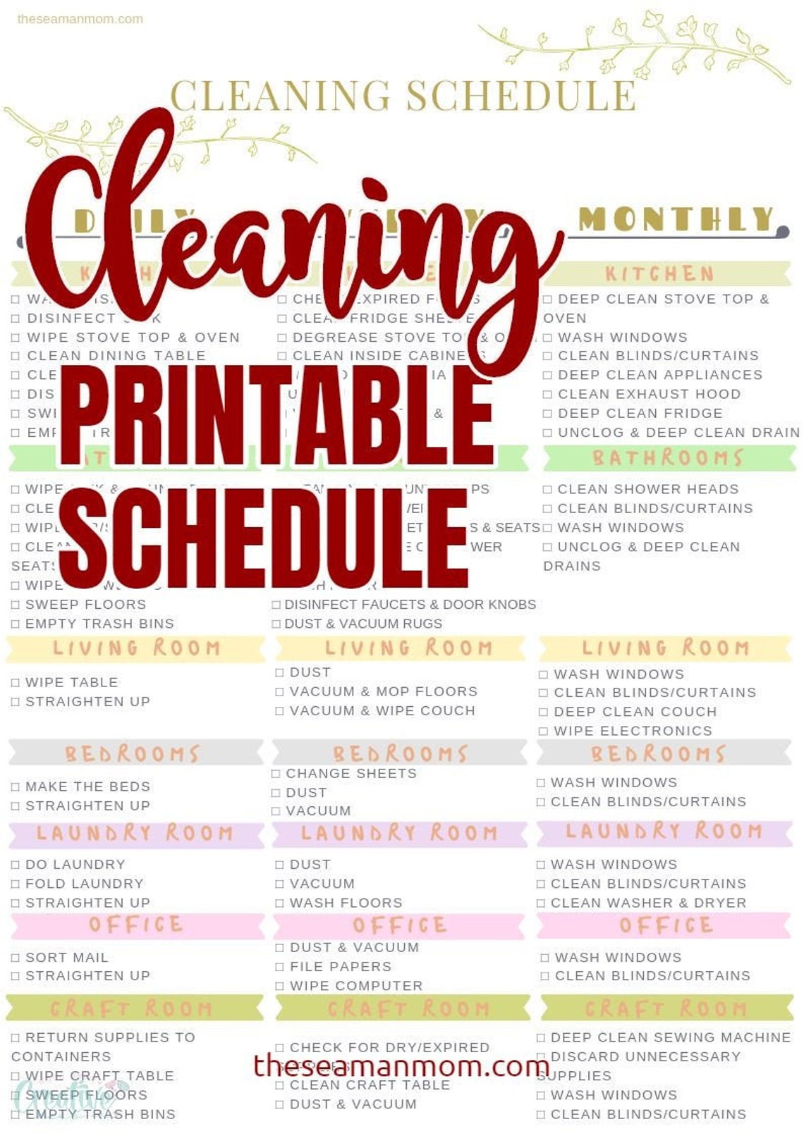 Printable Cleaning Schedule, Cleaning Schedule Printable, House ...