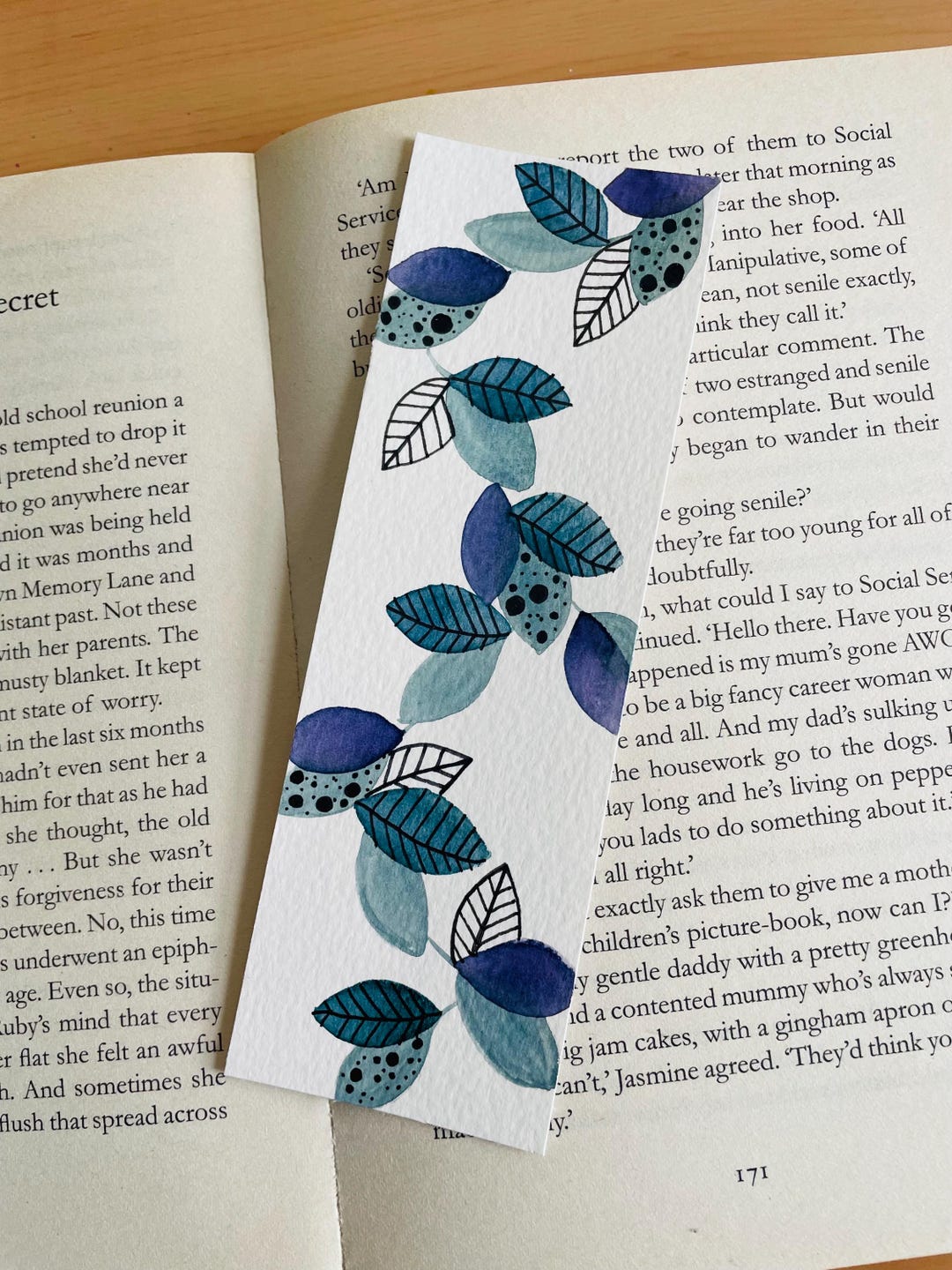 Original Hand Painted Watercolour and Ink Bookmark - Leaf Bookmark ...