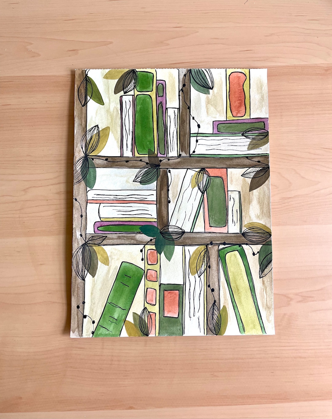 Original Book Art Painting, Book Lovers, Book Shelf, Watercolour ...