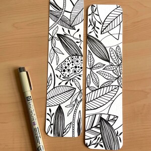 Set of 2 Botanical Hand Drawn Bookmarks - Pattern Bookmark - Leaf Art ...