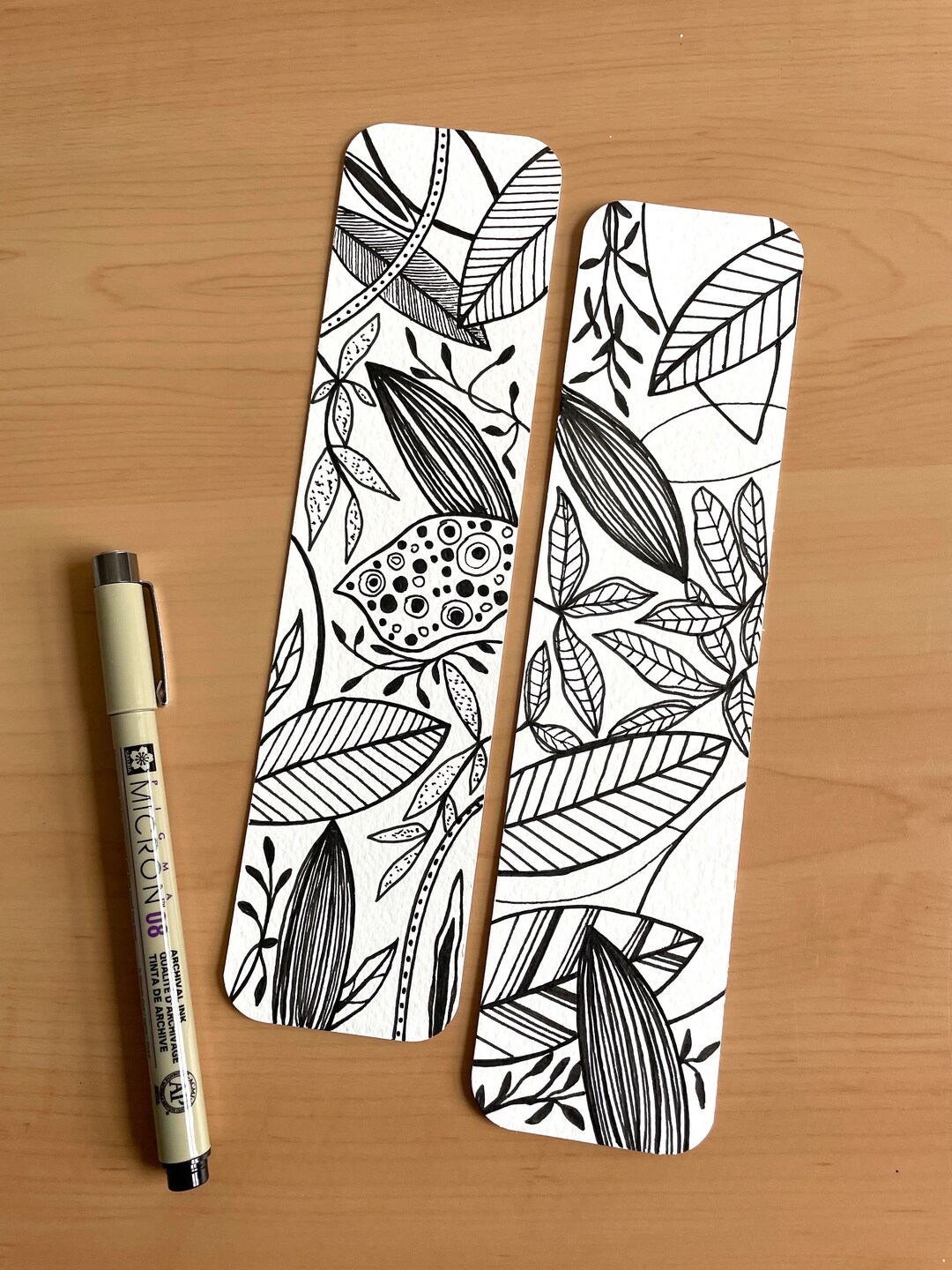 Set of 2 Botanical Hand Drawn Bookmarks - Pattern Bookmark - Leaf Art ...
