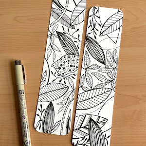 Set of 2 Botanical Hand Drawn Bookmarks - Pattern Bookmark - Leaf Art ...