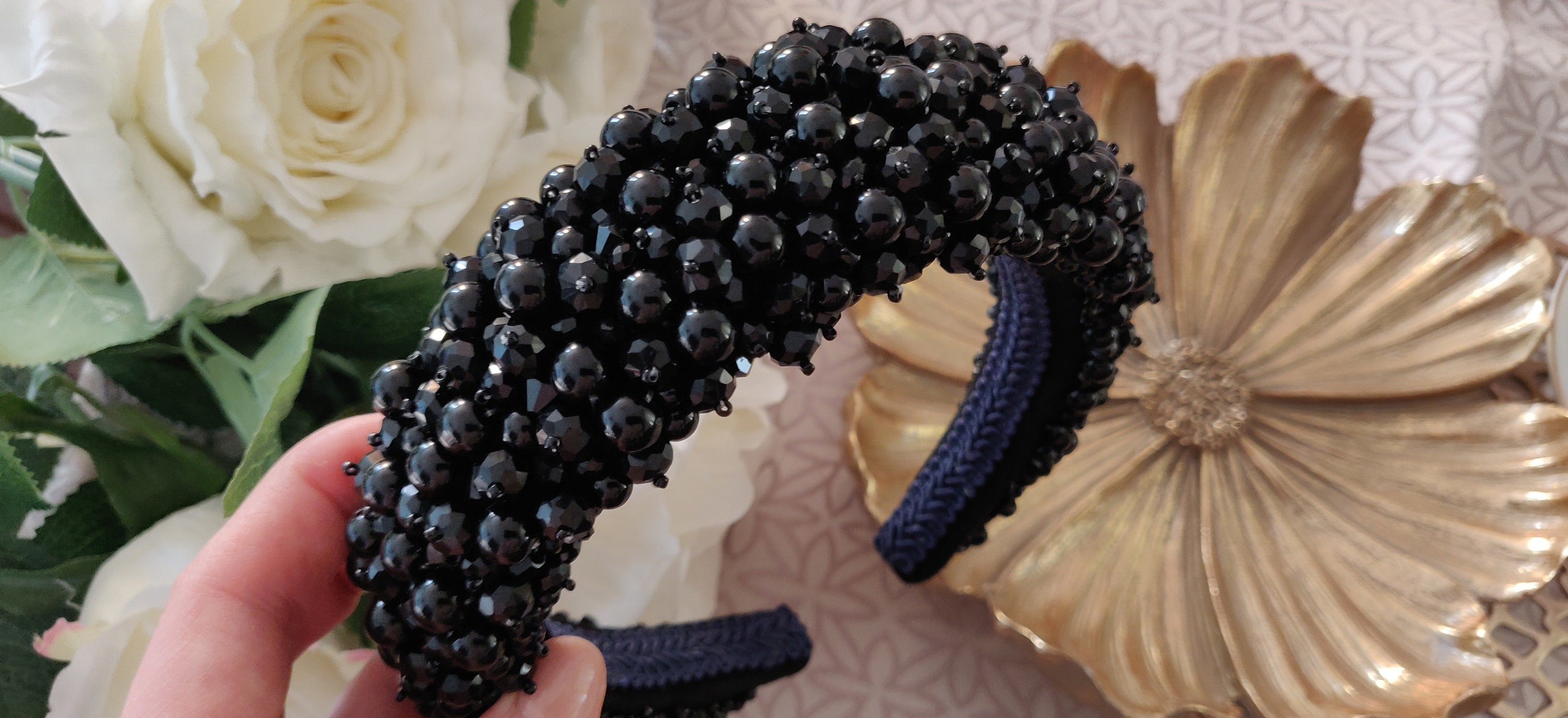 Jeweled Headband Beaded Headbands For Women Padded Headband Etsy