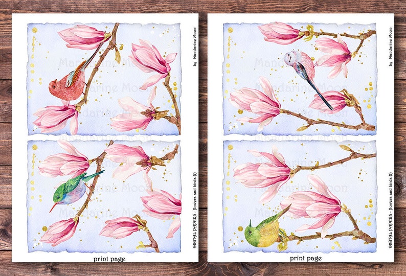 DIGITAL PAPERS - Flowers & Birds (1). Printable, Digital Paper, Collage ...