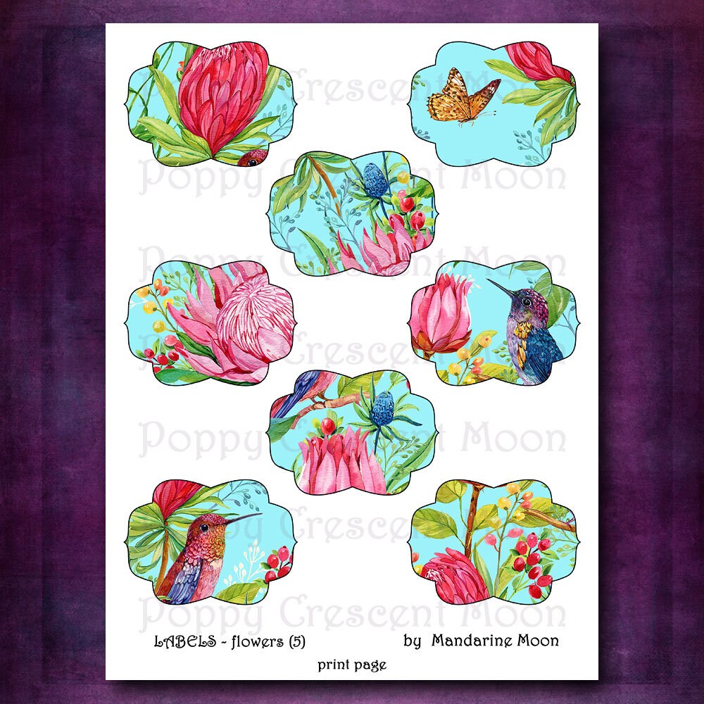 LABELS - Flowers (5). Printable, Label, Tag, Digital Collage Sheet ...