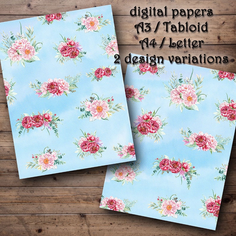 DIGITAL PAPERS - Bloomy Peonies - Blue. Printable, Digital, Download ...