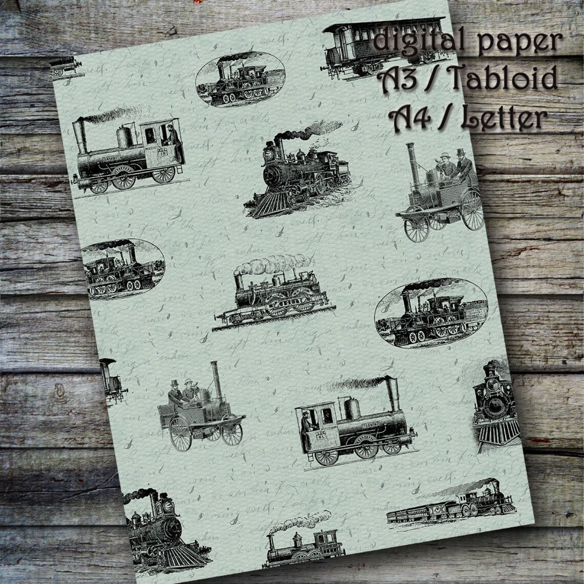DIGITAL PAPER Vintage Trains. Printable, Digital Paper, Junk Journal ...