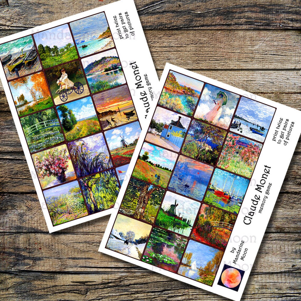 MEMORY MATCHING GAME - Claude Monet (1). Printable, Matching Cards ...
