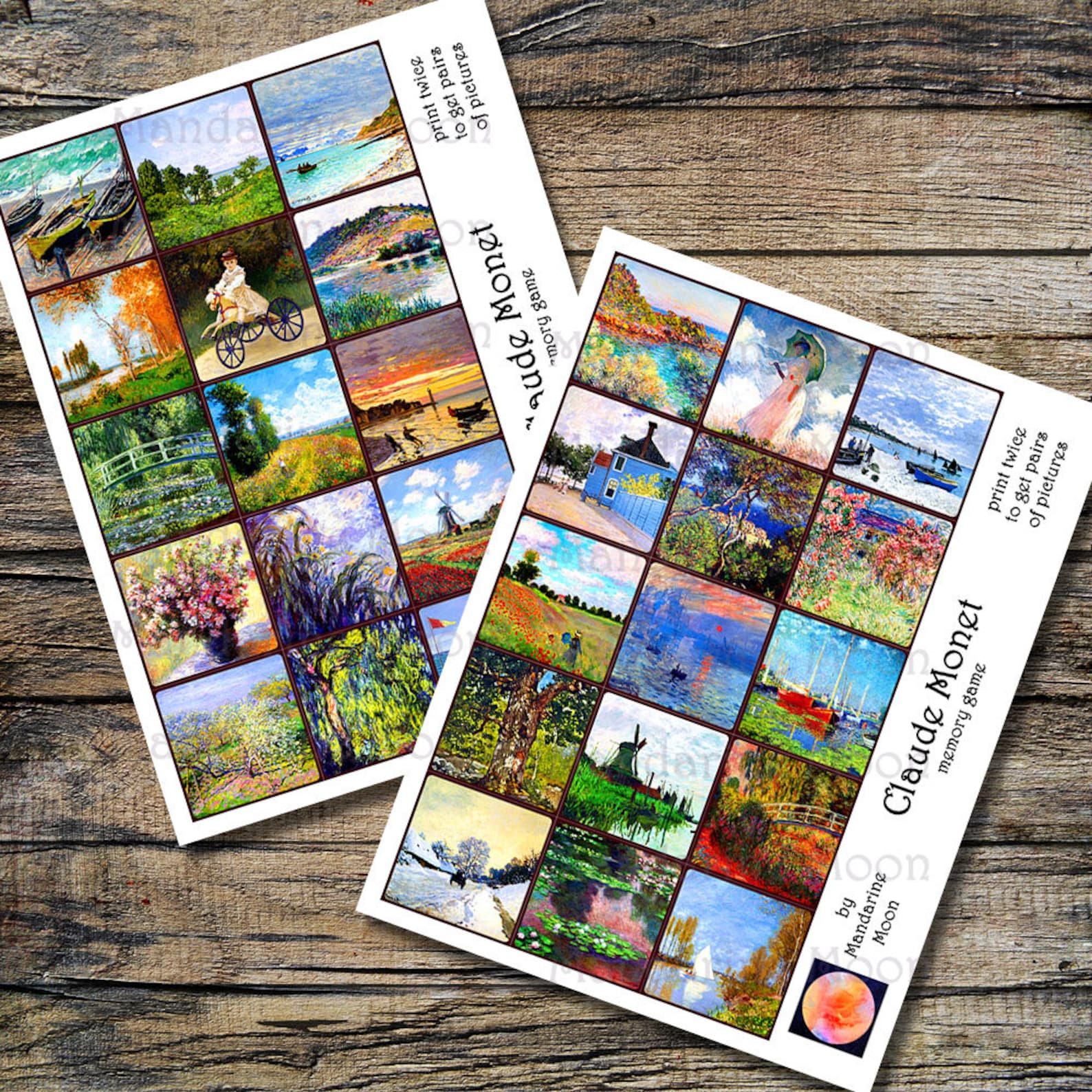 MEMORY MATCHING GAME - Claude Monet (1). Printable, Matching Cards ...