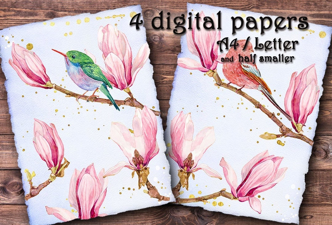 DIGITAL PAPERS - Flowers & Birds (1). Printable, Digital Paper, Collage ...