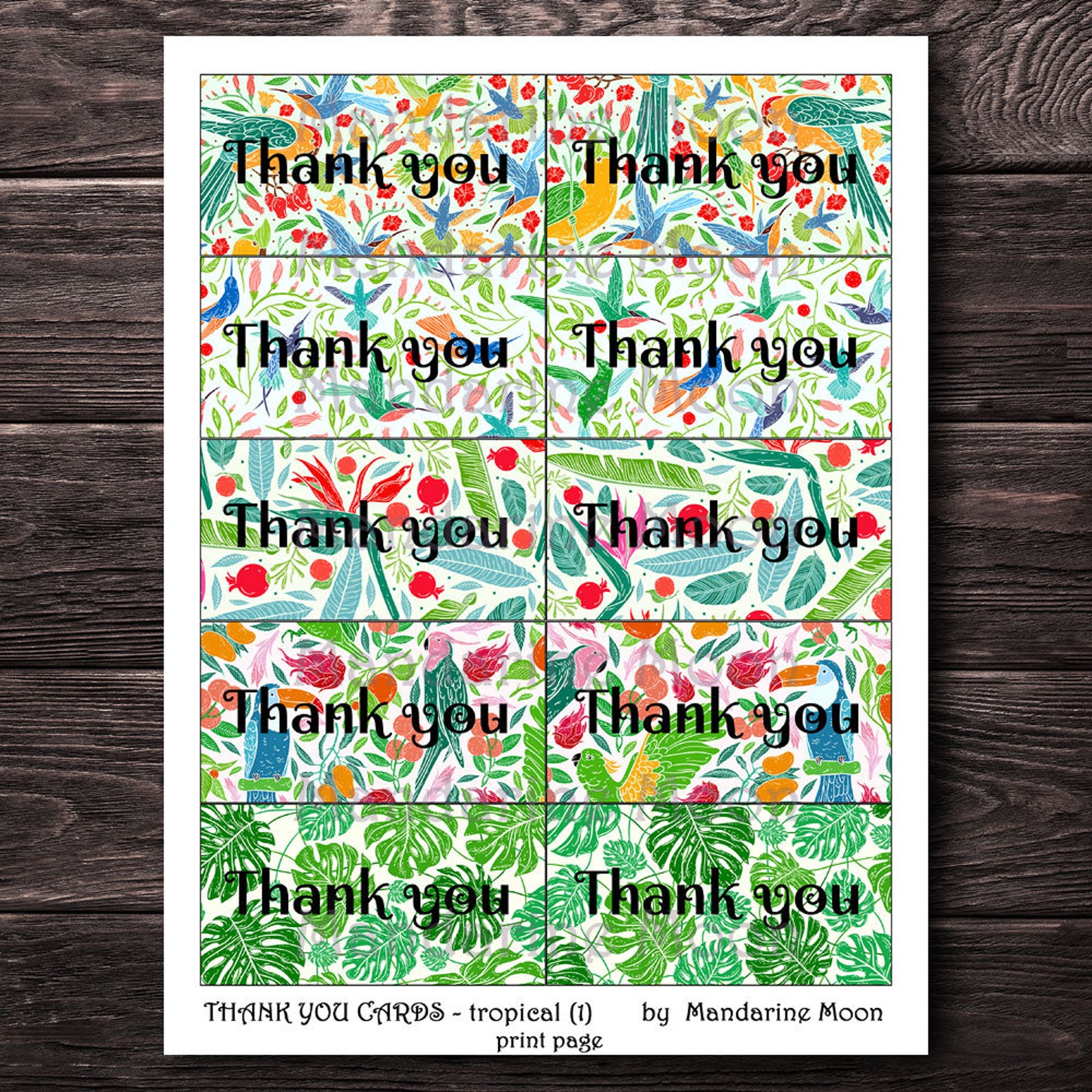 THANK YOU CARDS - Tropical (1). Printable, Card, Tag, Digital Collage ...
