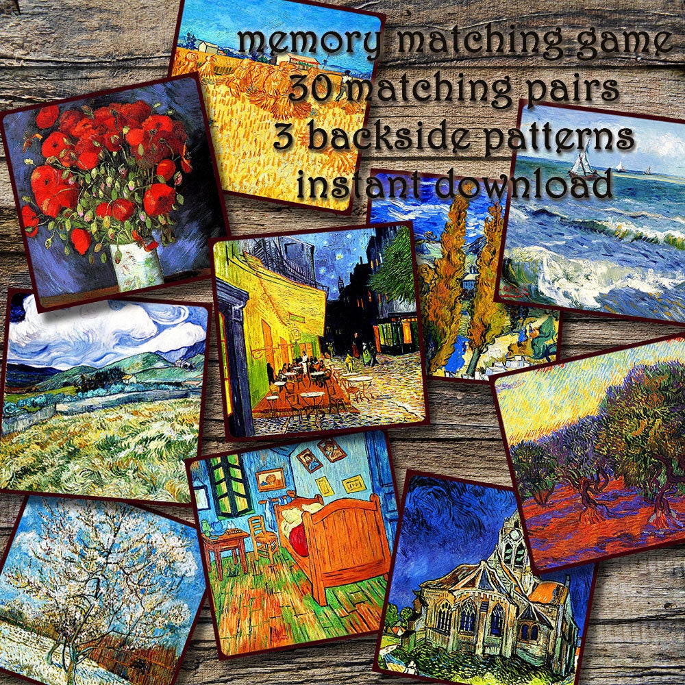 MEMORY MATCHING GAME Vincent Van Gogh 2. Printable | Etsy