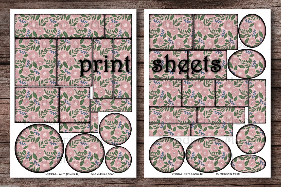 LABELS Retro Flowers 2. Printable, Label, Tag, Digital Collage Sheet ...