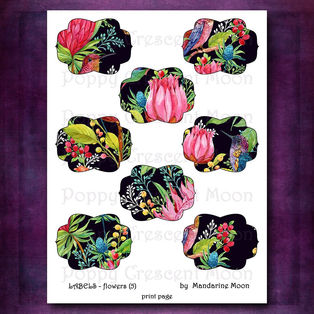 LABELS - Flowers (5). Printable, Label, Tag, Digital Collage Sheet ...