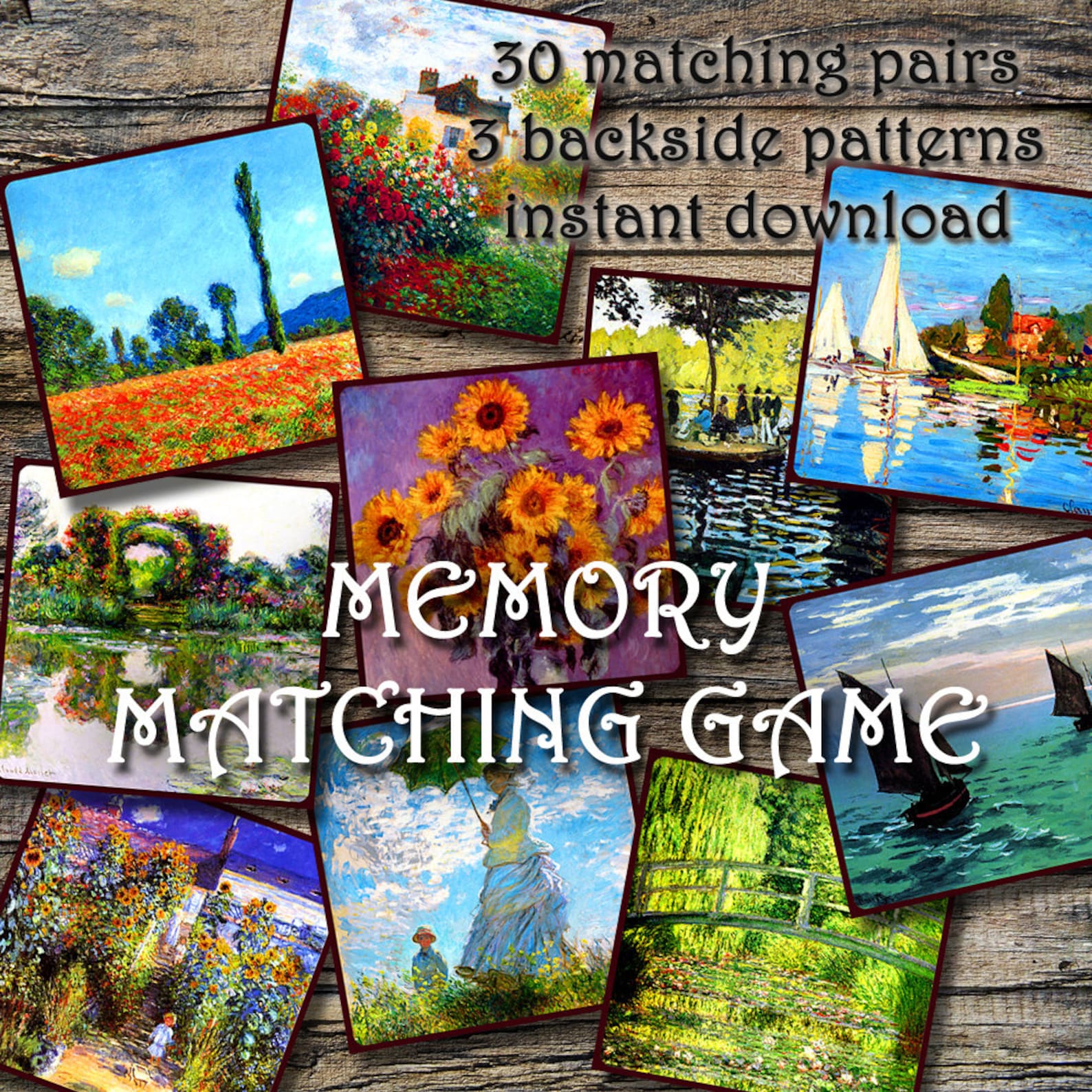 MEMORY MATCHING GAME - Claude Monet (2). Printable, Matching Cards ...