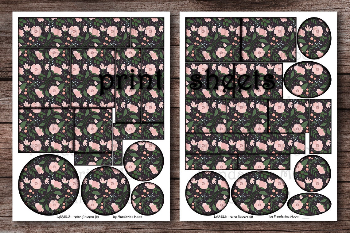 LABELS Retro Flowers 2. Printable, Label, Tag, Digital Collage Sheet ...