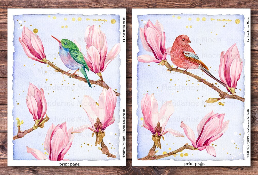 DIGITAL PAPERS - Flowers & Birds (1). Printable, Digital Paper, Collage ...