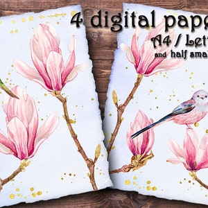 DIGITAL PAPERS - Flowers & Birds (1). Printable, Digital Paper, Collage ...