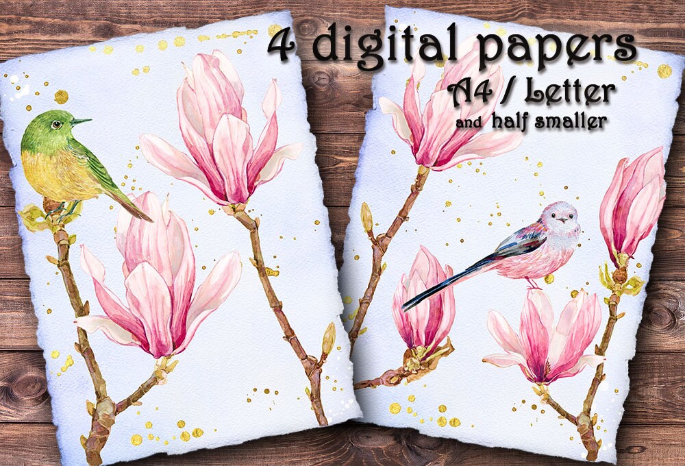 DIGITAL PAPERS - Flowers & Birds (1). Printable, Digital Paper, Collage ...