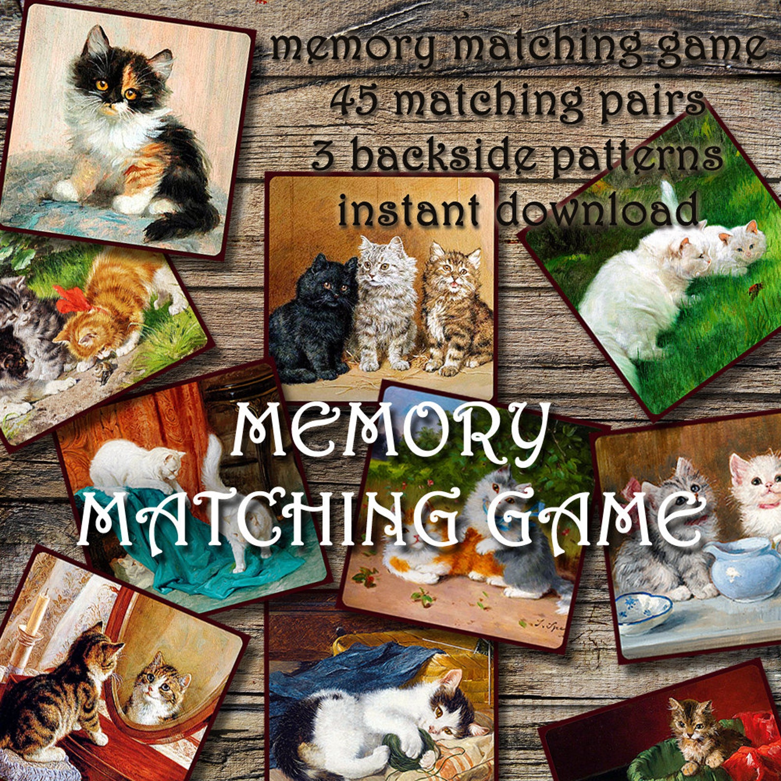 MEMORY MATCHING GAME - Cats. Printable, Matching Cards, Perfect Gift ...