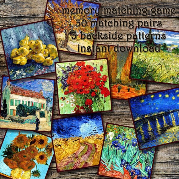 MEMORY MATCHING GAME Vincent Van Gogh 1. Printable | Etsy