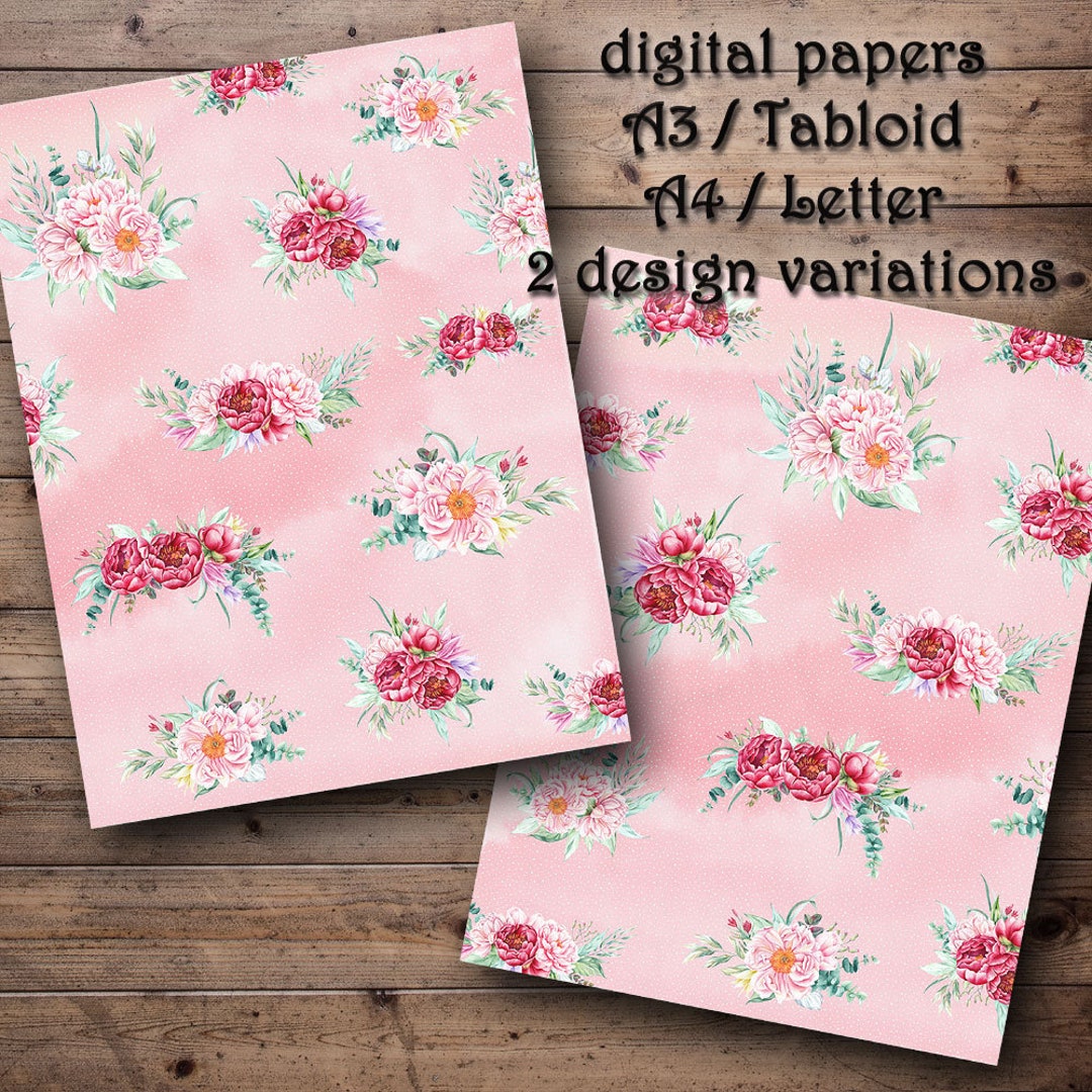 DIGITAL PAPERS - Bloomy Peonies - Rose. Printable, Digital, Download ...