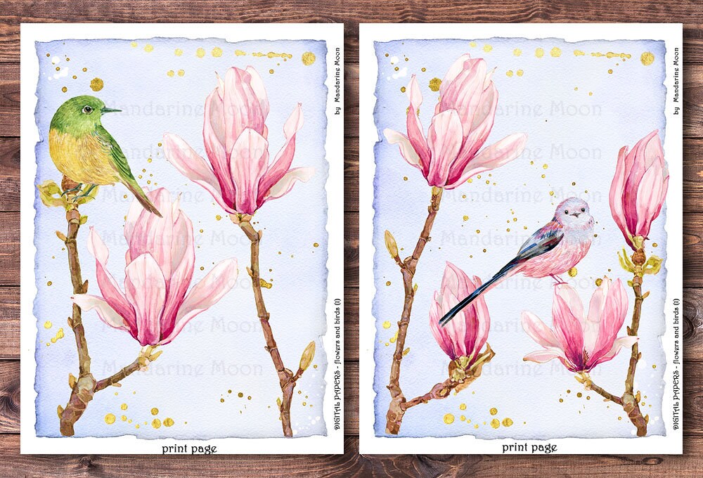 DIGITAL PAPERS - Flowers & Birds (1). Printable, Digital Paper, Collage ...