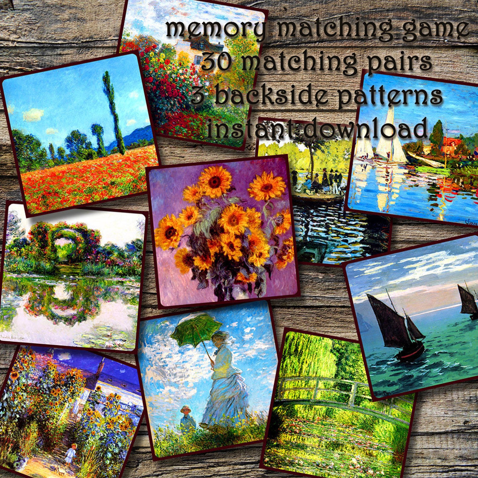 MEMORY MATCHING GAME Claude Monet 2. Printable Matching - Etsy