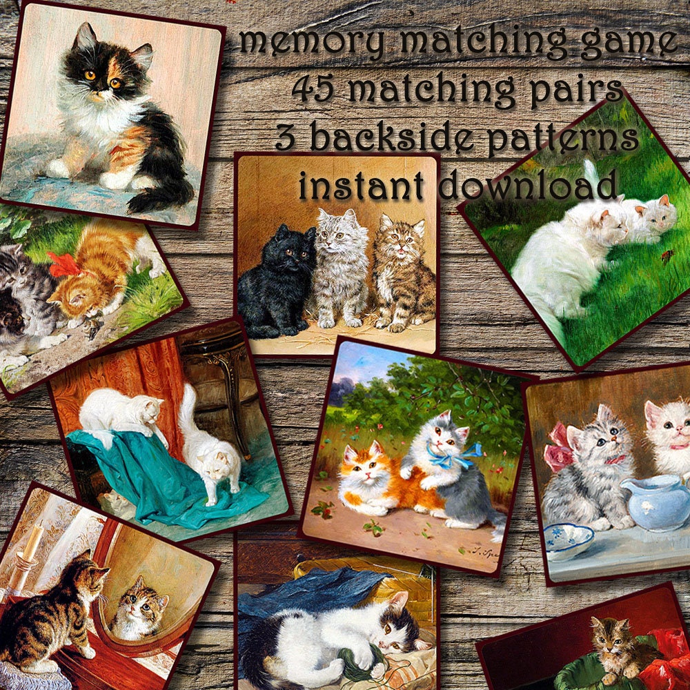 MEMORY MATCHING GAME Cats. Printable matching cards | Etsy