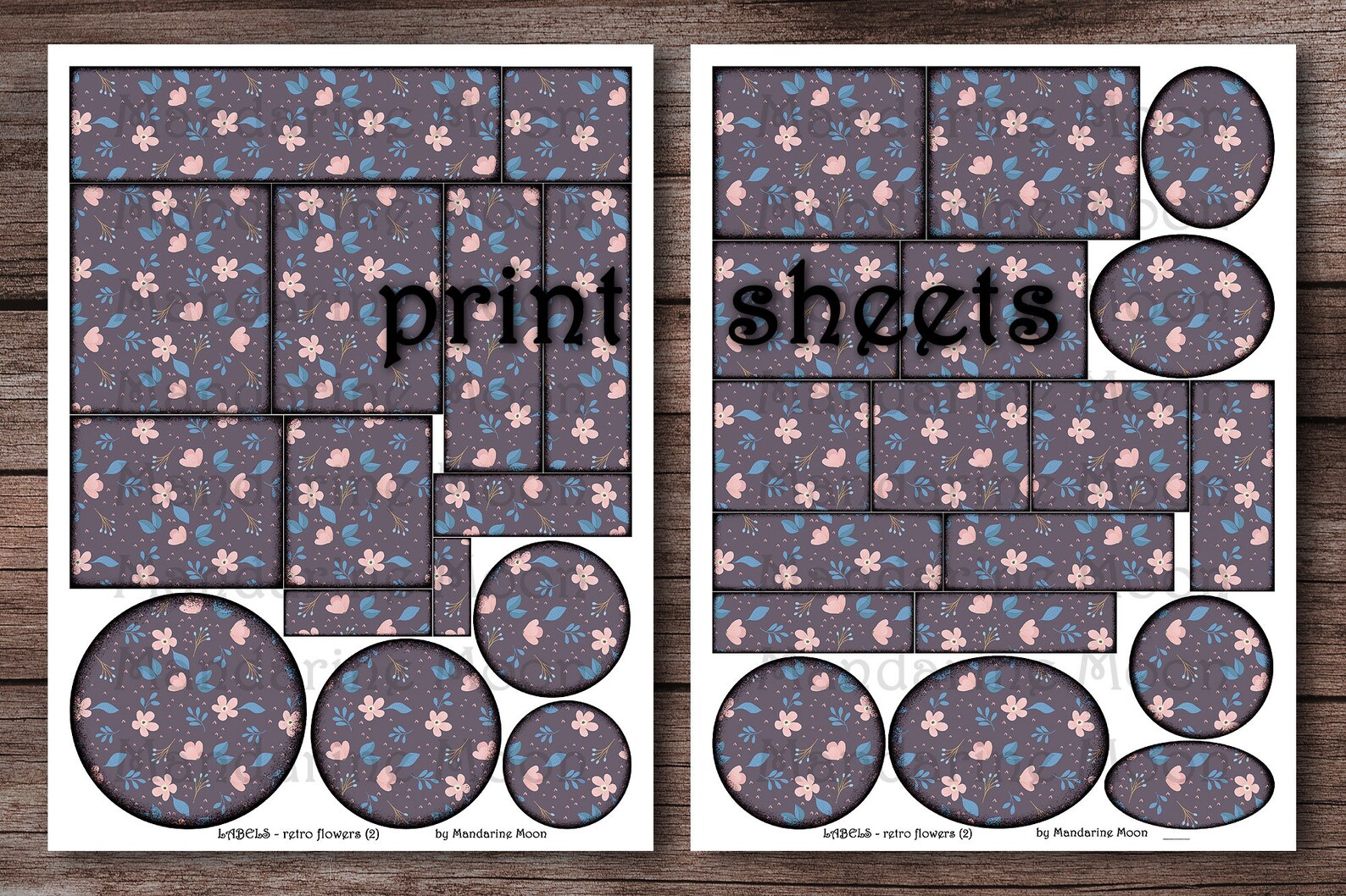 LABELS Retro Flowers 2. Printable, Label, Tag, Digital Collage Sheet ...
