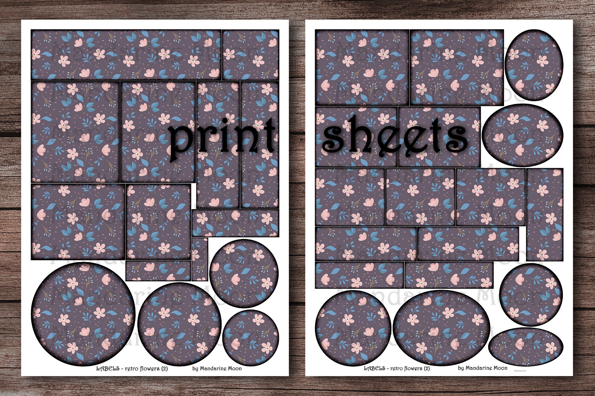 LABELS - Retro Flowers (2). Printable, Label, Tag, Digital Collage ...