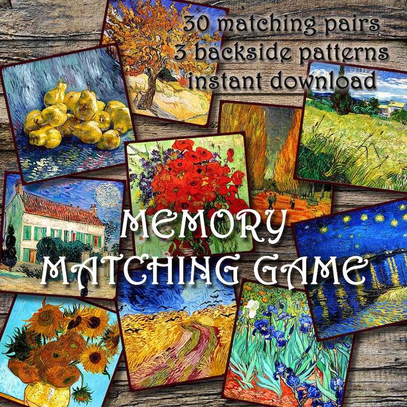 MEMORY MATCHING GAME - Vincent Van Gogh (1). Printable, Matching Cards ...