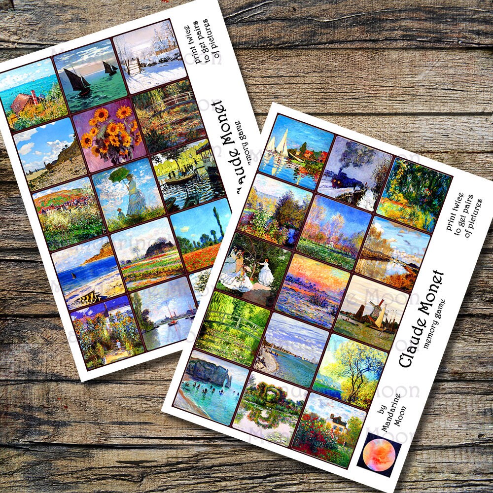 MEMORY MATCHING GAME Claude Monet 2. Printable, Matching Cards, Perfect ...