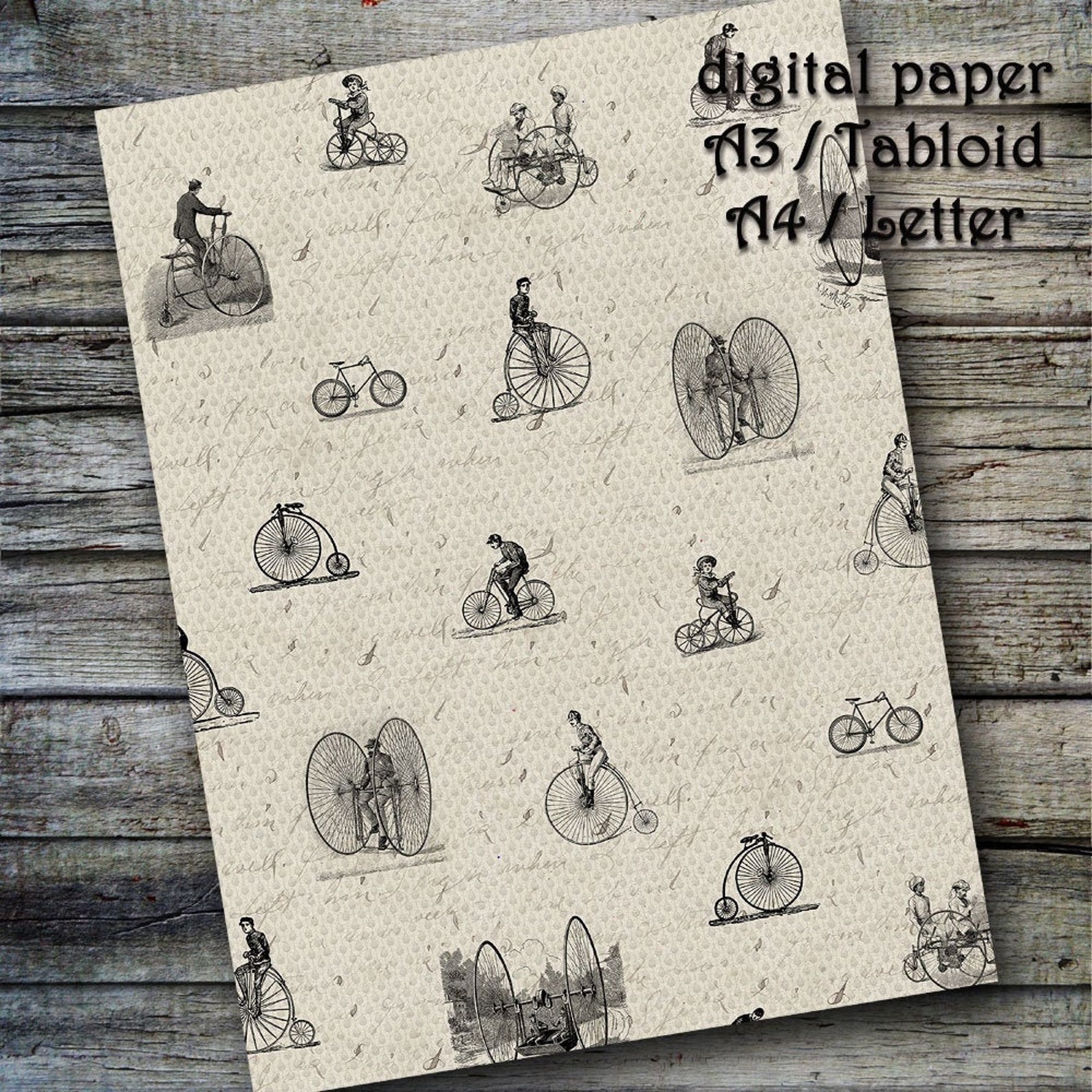 DIGITAL PAPER - Vintage Bicycles. Printable, Digital Paper, Junk ...