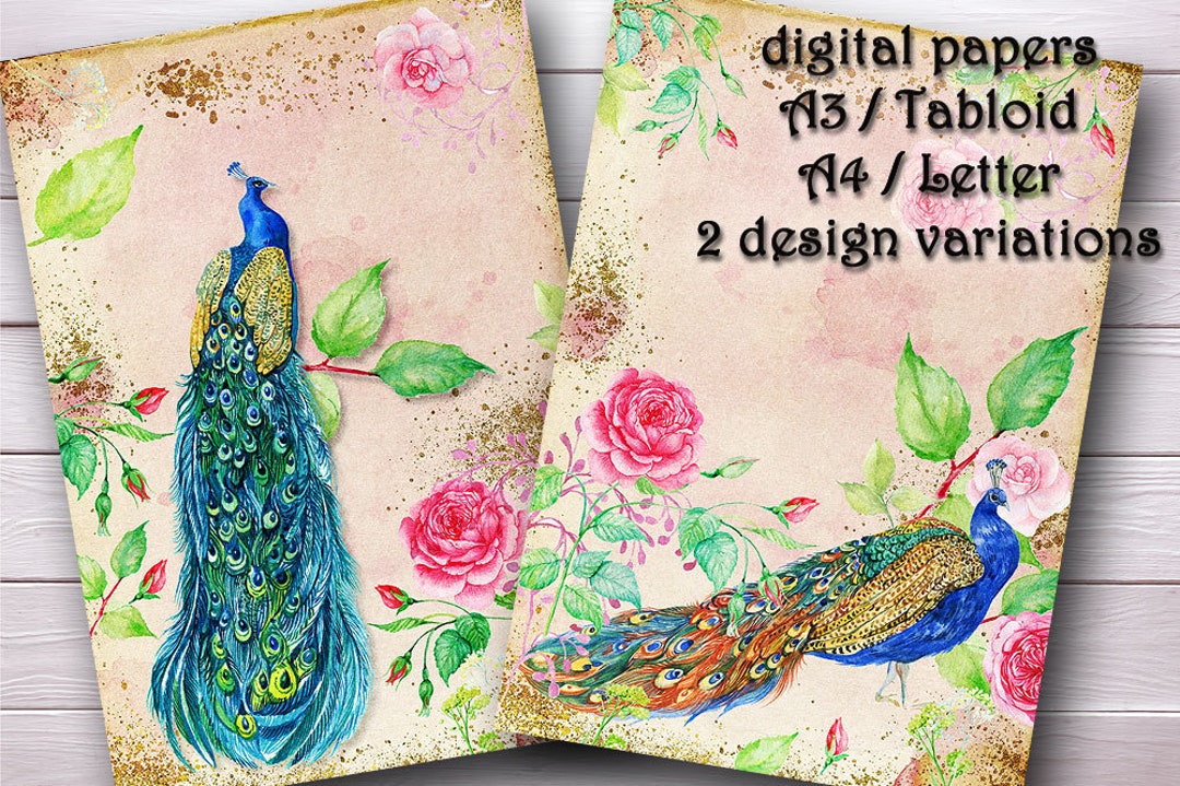 DIGITAL PAPERS - Peacocks. Printable, Digital Paper, Collage Sheet ...