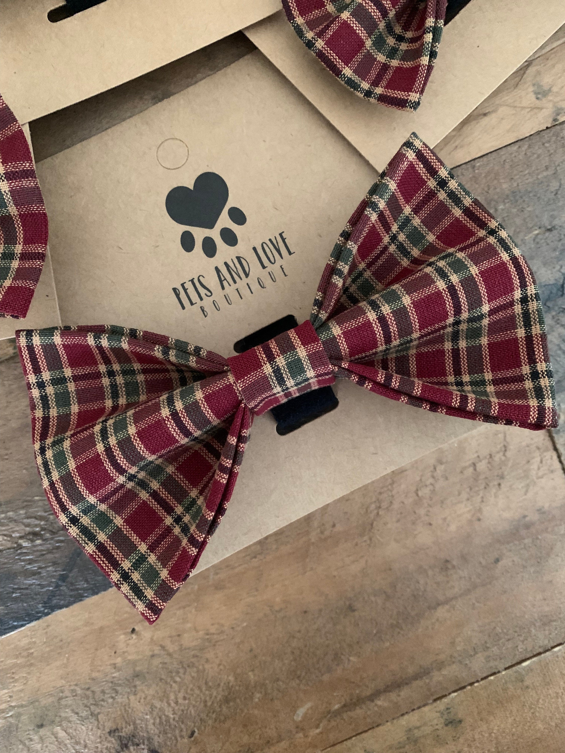 Holiday Red Plaid Dog and Cat bowtie or bow / Thanksgiving / | Etsy