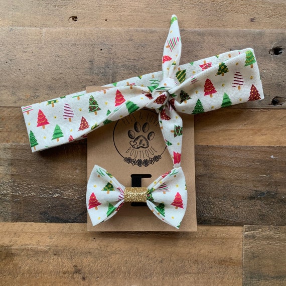 Christmas Trees Dog Bowtie or bow / Gold / Green / Red / | Etsy