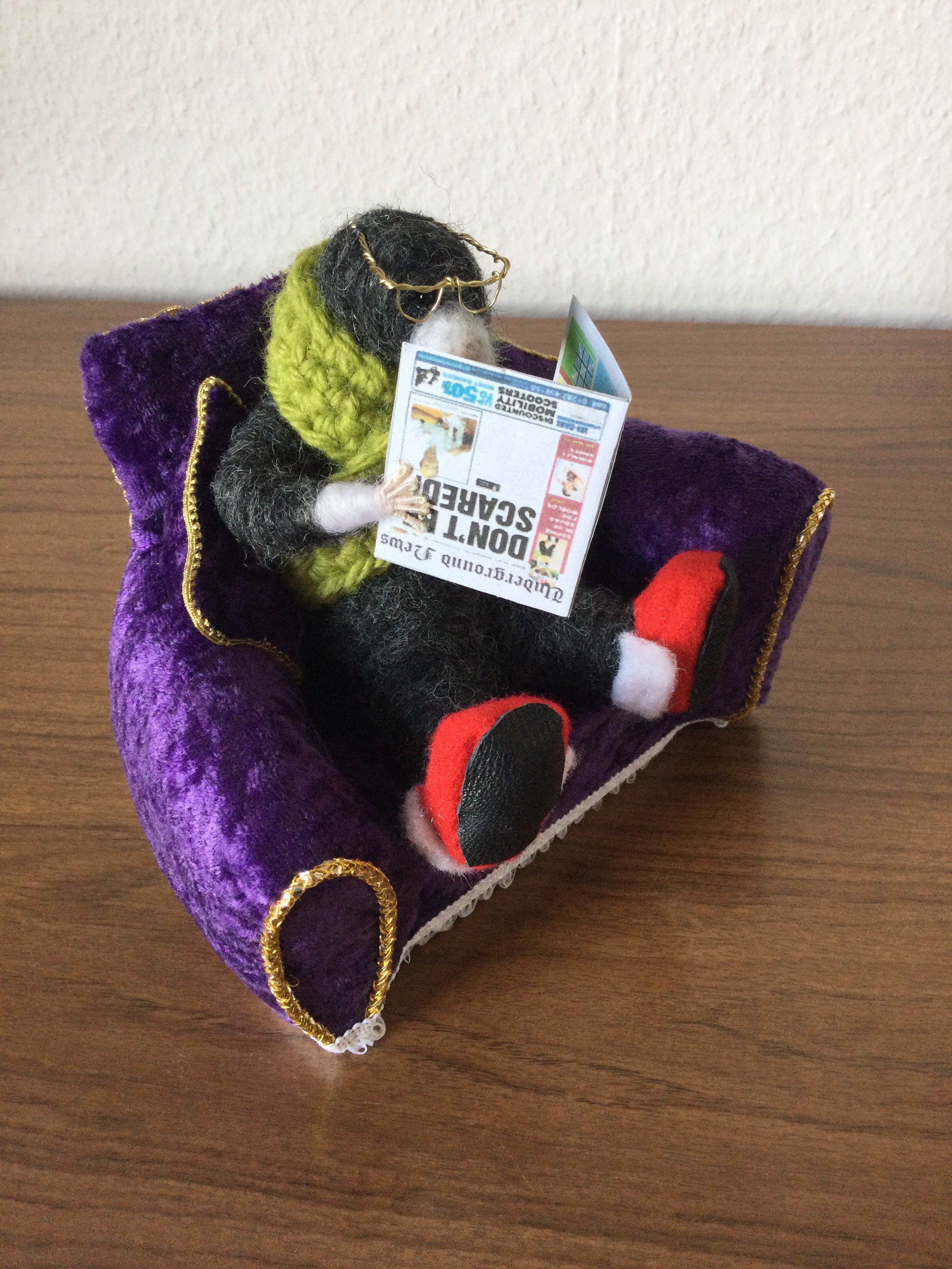 Mole. Needle Felted Mole. Mole Reading Newspaper. Mole in Easy Chair ...