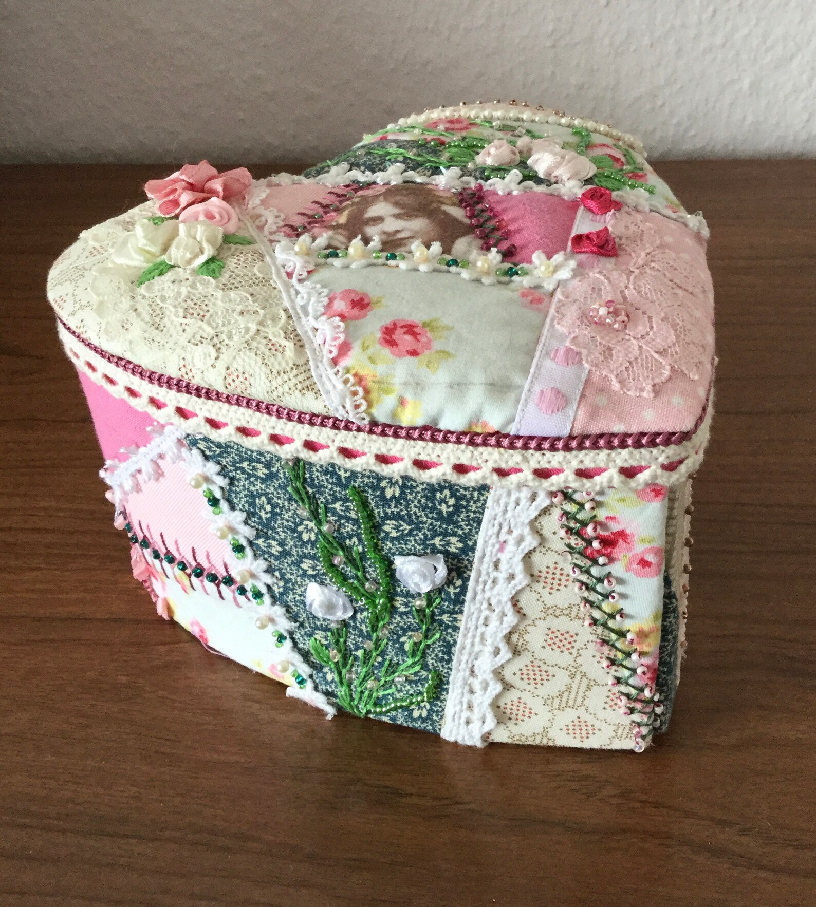Embroidered Box. Heart Shaped Embroidered Box. Crazy Patchwork Box. - Etsy