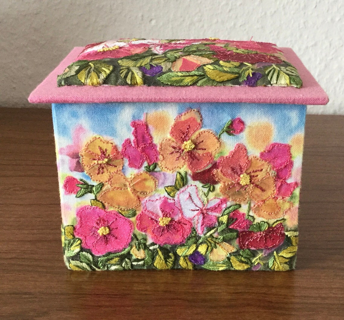 Embroidered Box. Machine Embroidered Box. Trinket Box. - Etsy