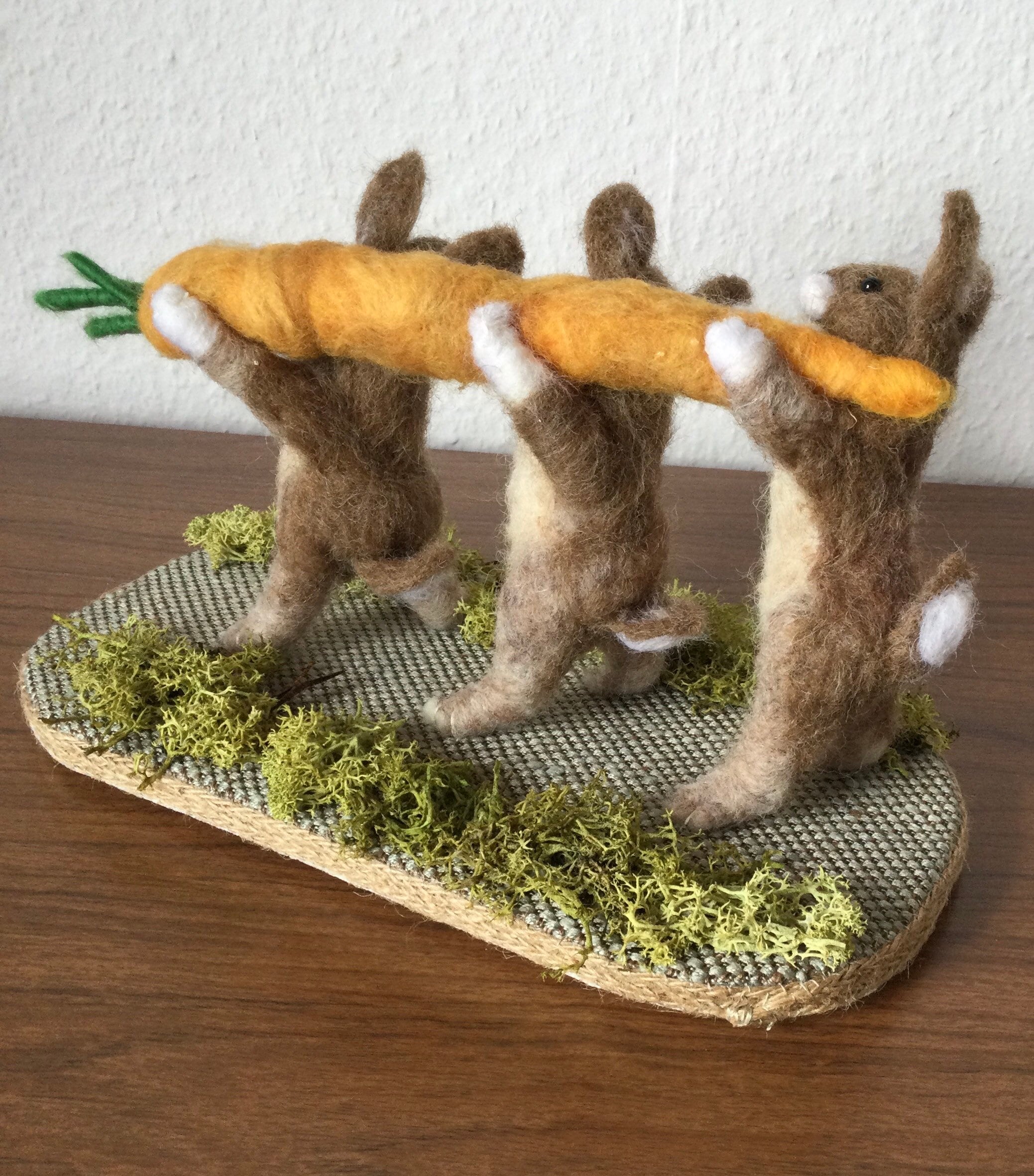Rabbits, Needle Felted Rabbits, Felted Rabbits, Rabbits Stealing Carrot ...