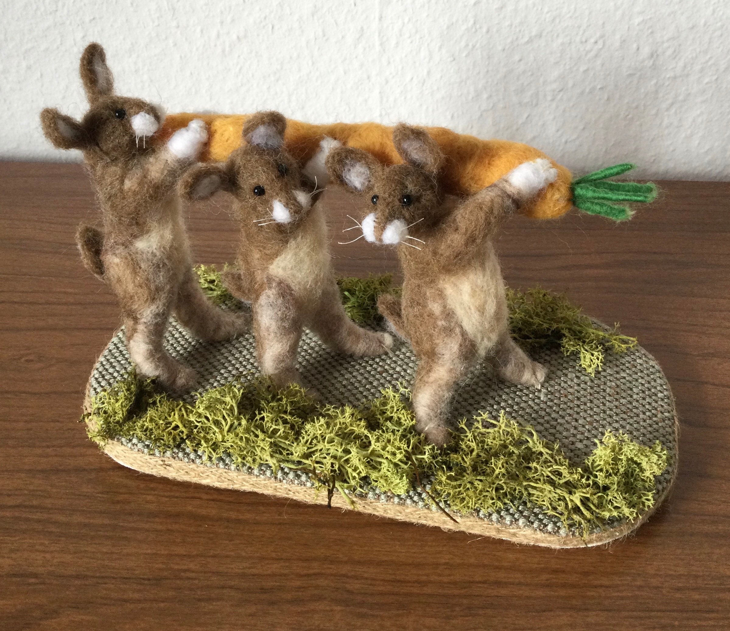 Rabbits, Needle Felted Rabbits, Felted Rabbits, Rabbits Stealing Carrot ...