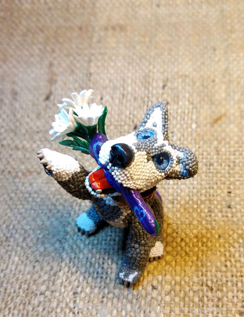 Polymer Clay Husky Dog With Daisies Figurine / Polymer Clay Figurine ...