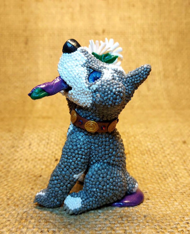 Polymer Clay Husky Dog With Daisies Figurine / Polymer Clay Figurine ...