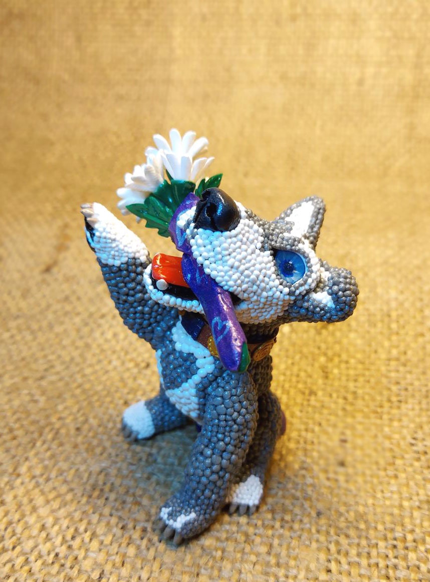 Polymer Clay Husky Dog With Daisies Figurine / Polymer Clay Figurine ...