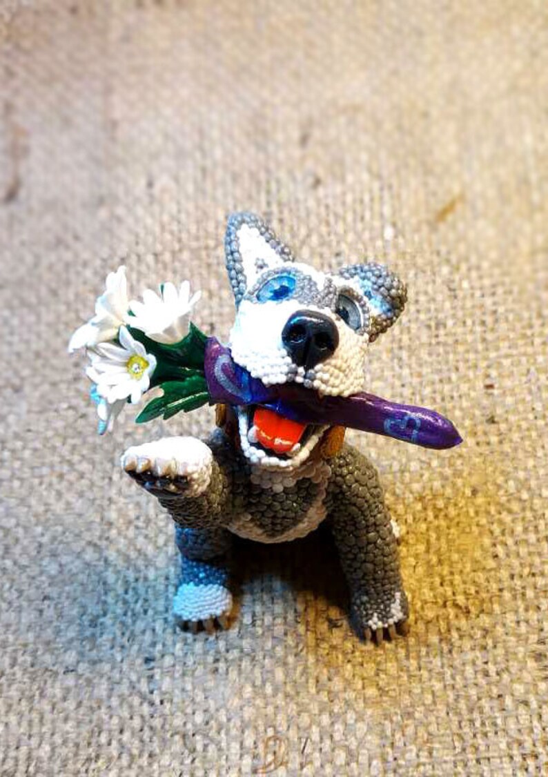 Polymer Clay Husky Dog With Daisies Figurine / Polymer Clay - Etsy