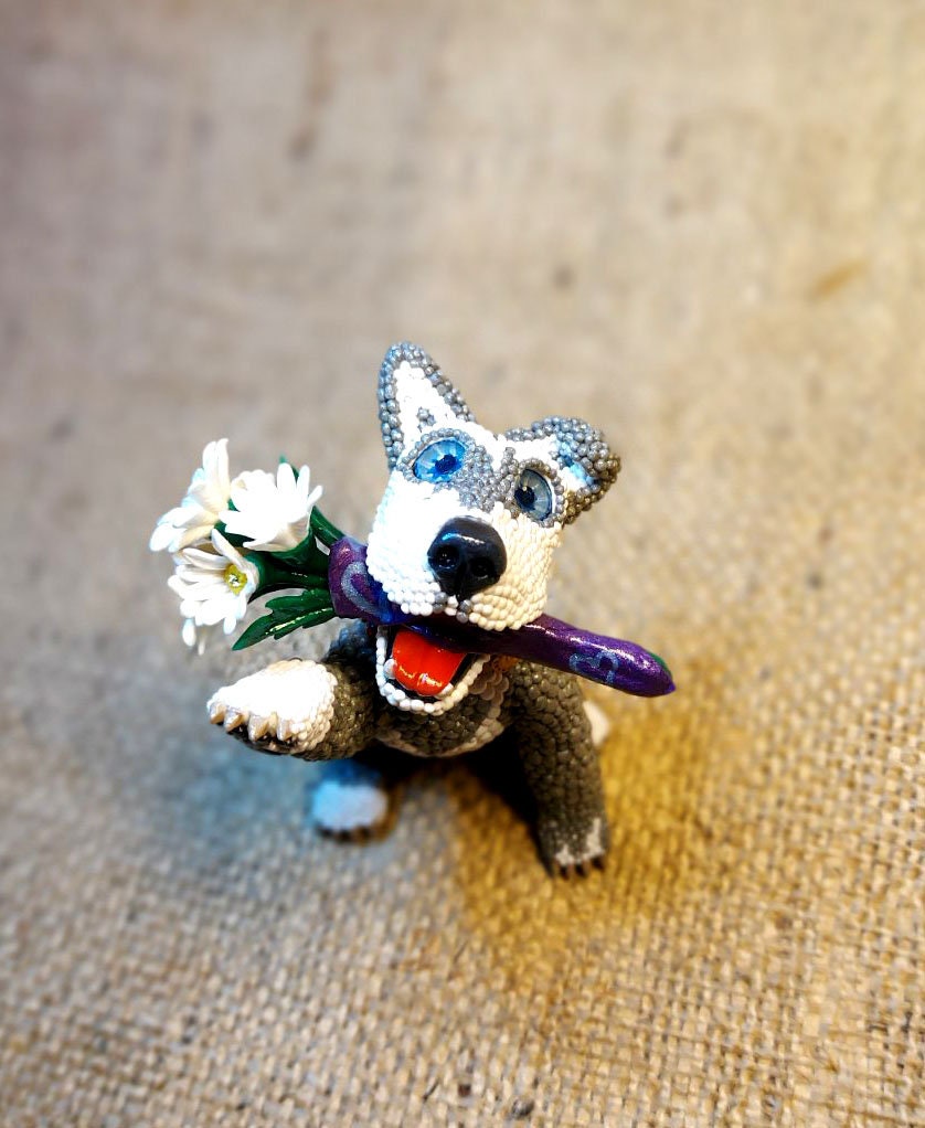 Polymer Clay Husky Dog With Daisies Figurine / Polymer Clay - Etsy UK