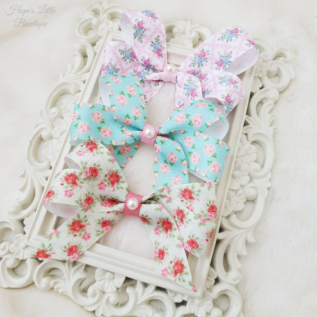 Vintage Inspired Floral Ribbon Bows - Etsy