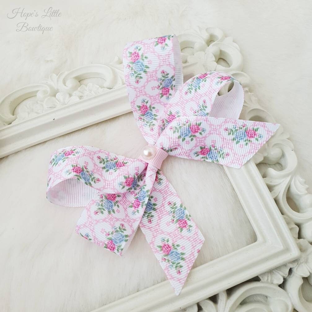 Vintage inspired floral ribbon bows | Etsy